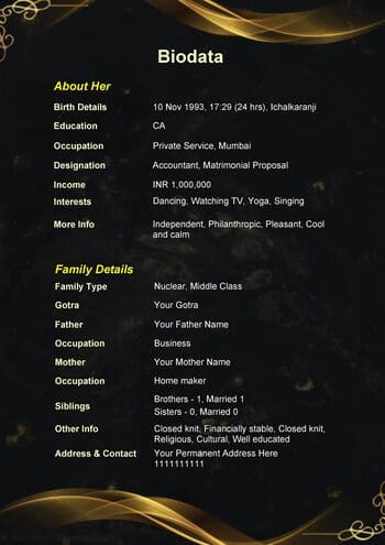 FREE Dangi Marriage Biodata Format and Biodata Maker in Word and PDF